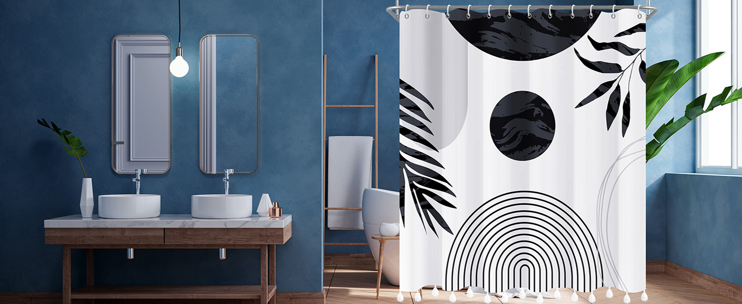 Amazon.com: TOENGS Boho Shower Curtains for Bathroom Black and White Shower Curtain with Tassel ...