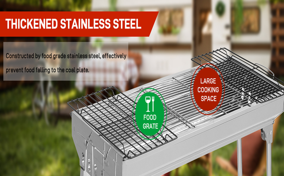 Outopee Large Stainless Steel BBQ Charcoal Grill, 39 x 12x 28" Portable & Foldable Barbecue ...