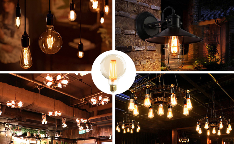 EXTRASTAR Lot de 2 Ampoule LED Edison Style Rétro Vintage, G125SP 6W E27 Blanc Chaud 2200K, 2 ...