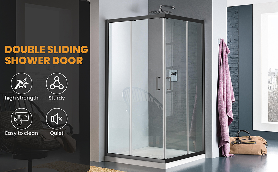 Bathroom Corner Shower Enclosure, 36 in.L x 36 in. W x 76 in. H, Double Sliding Shower Doors, 1/ ...