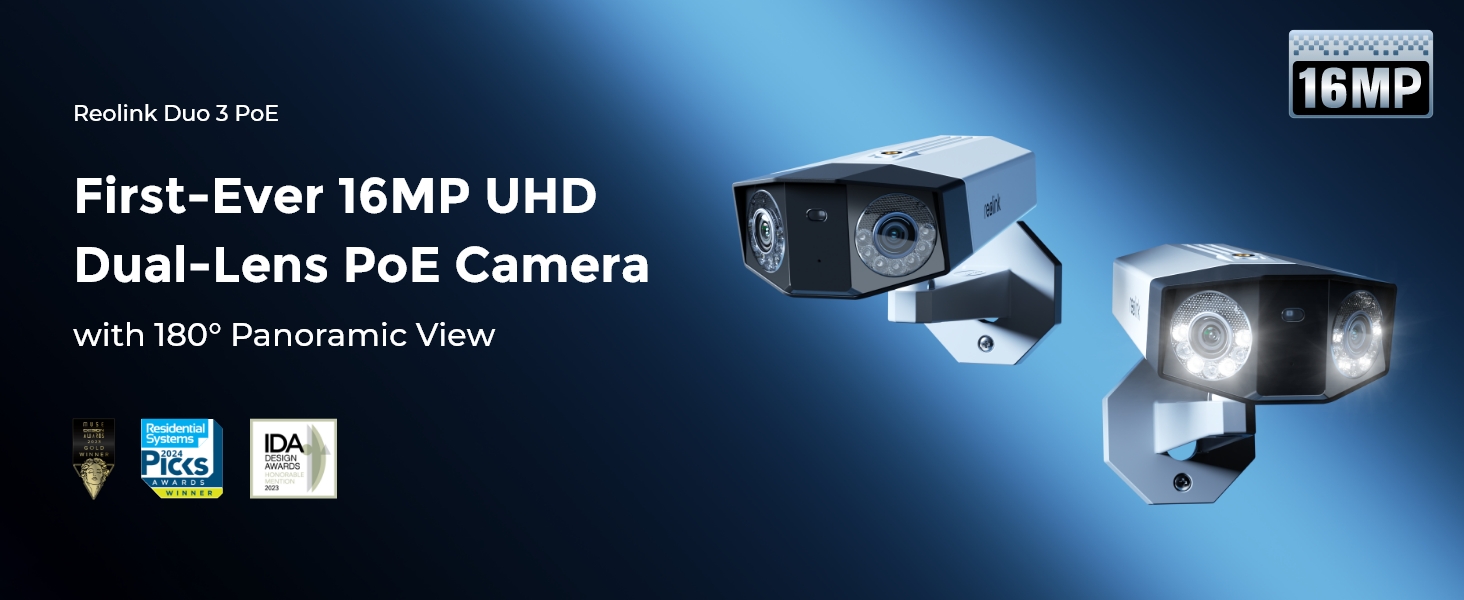 Reolink Duo 3 PoE 16MP UHD Dual-Lens PoE Security Camera with 180° Panoramic View, Motion Track ...