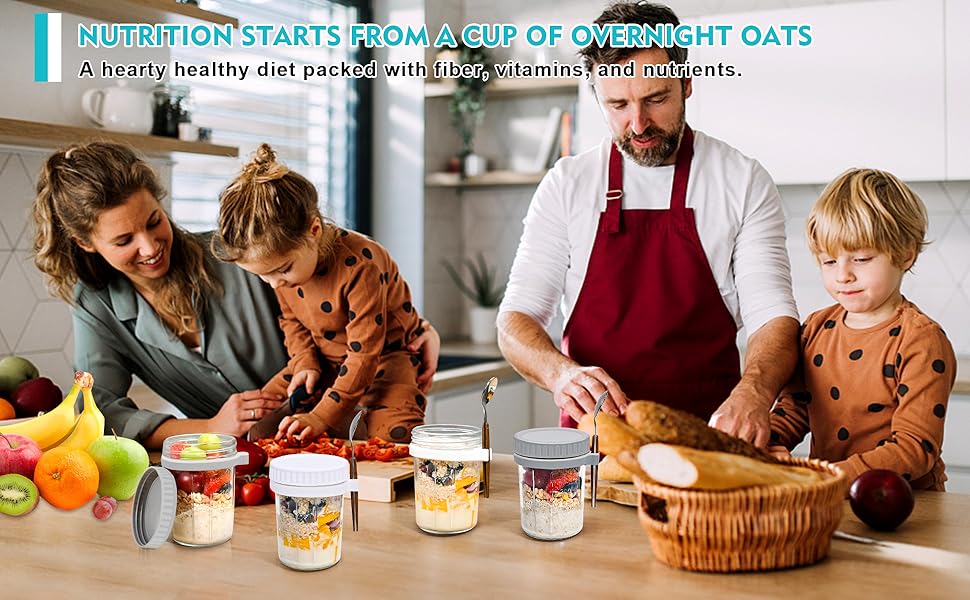Amazon.com: Vuinop Mason Jars for Overnight Oats: 4 Pack Overnight Oats Containers with Lids and ...
