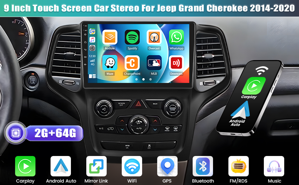 Amazon.com: 2G+64G Car Radio for Jeep Grand Cherokee 2014-2020 with Wireless Apple Carplay ...