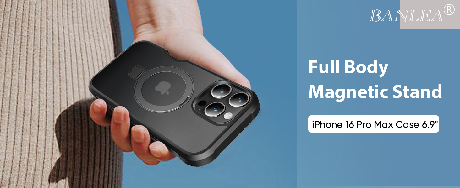 Amazon.com: BANLEA for iPhone 16 Pro Max Case, Built-in Screen Protector & Seamless Stand, with ...