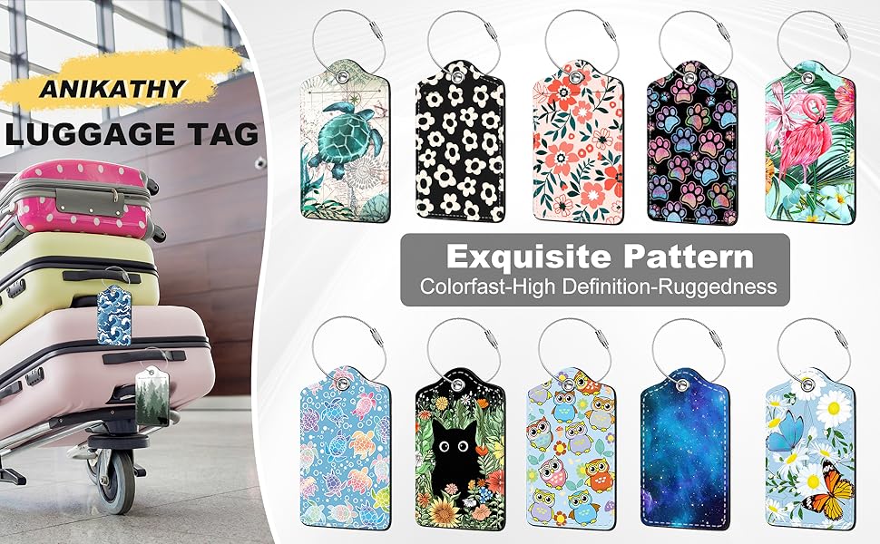 Amazon.com | 2 Pcs Luggage Tags for Suitcase, Cute Unique PU Leather Travel Bag Tag with Privacy ...