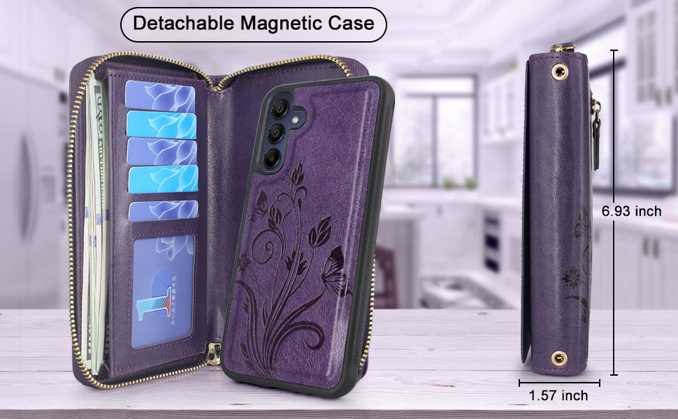 Amazon.com: Lacass Wallet for Samsung Galaxy A15 5G, Crossbody Dual Zipper Detachable Magnetic ...