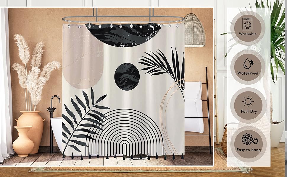 Amazon.com: GiuMsi 72"X72" Boho Mid Century Black and White Shower Curtain Sets with Tassel ...