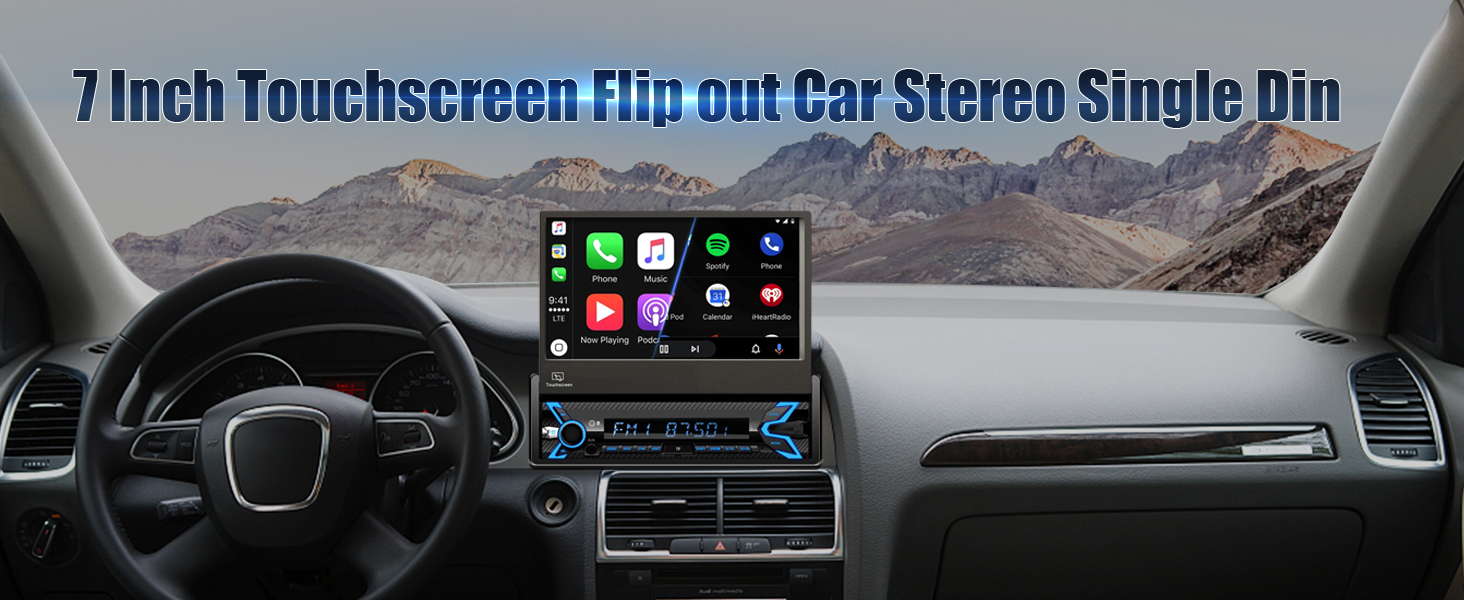 Amazon.com: （Motorized） Single Din Car Stereo Compatible with Apple Carplay & Android Auto 7 ...
