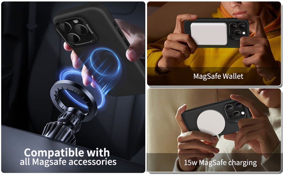 Amazon.com: Rumwot Genuine Leather Invisible Stand Case for iPhone 15 Pro Max with MagSafe ...