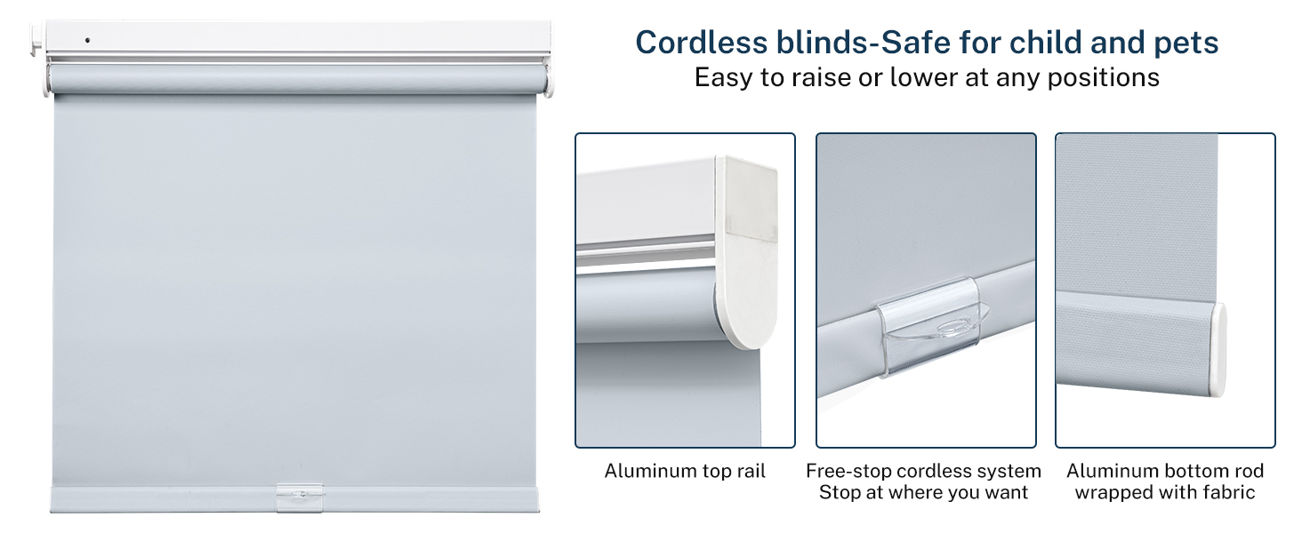 Amazon.com: Pasoun No Drill Cordless Roller Shades No Tools 100% Blackout Roller Windows Blinds ...