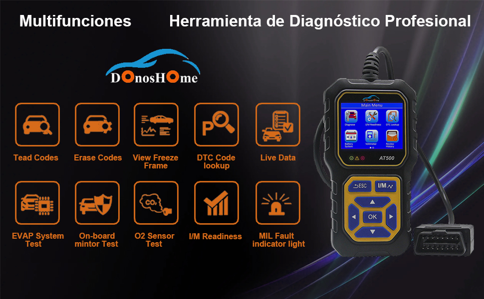 DonosHome OBD2 Diagnóstico Lector Código de Problemas Motor Medidor Nivel Batería Voltímetro ...