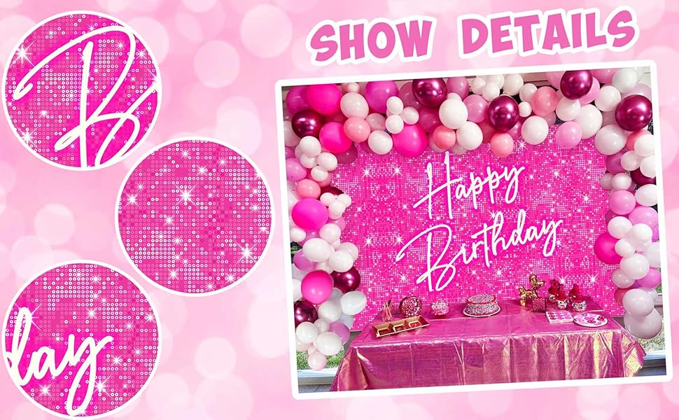 Amazon.com : Sensfun 7x5ft Glitter Hot Pink Birthday Backdrop Princess Girls Birthday Party ...