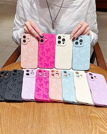 Amazon.com: hsimnsi Cute Bowknot Case Compatible with iPhone 16 Plus Case,Cute Heart White Print ...