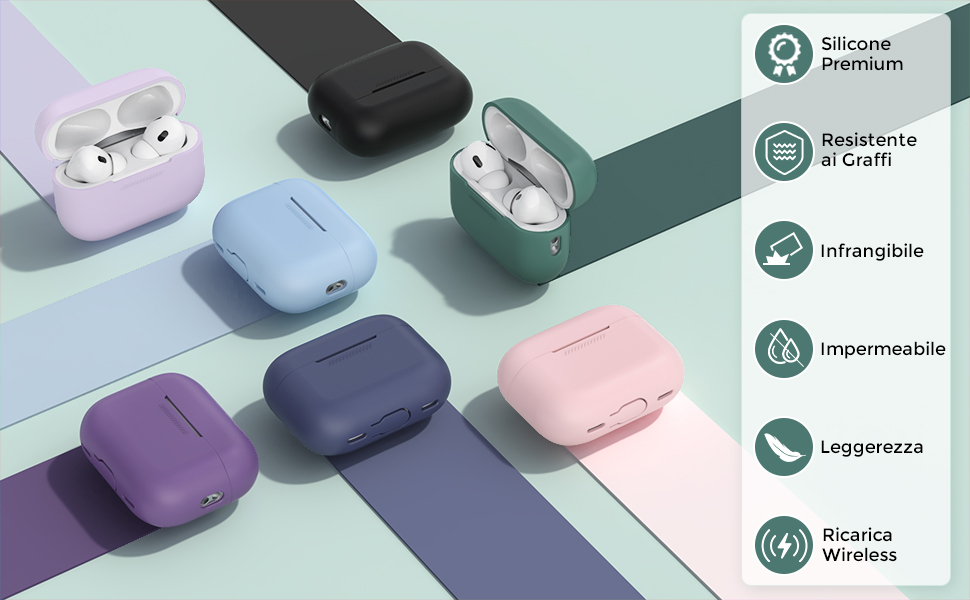 AHASTYLE Cover per Airpods Pro 2 Custodia Protettiva in Silicone [LED Anteriore Visibile ...