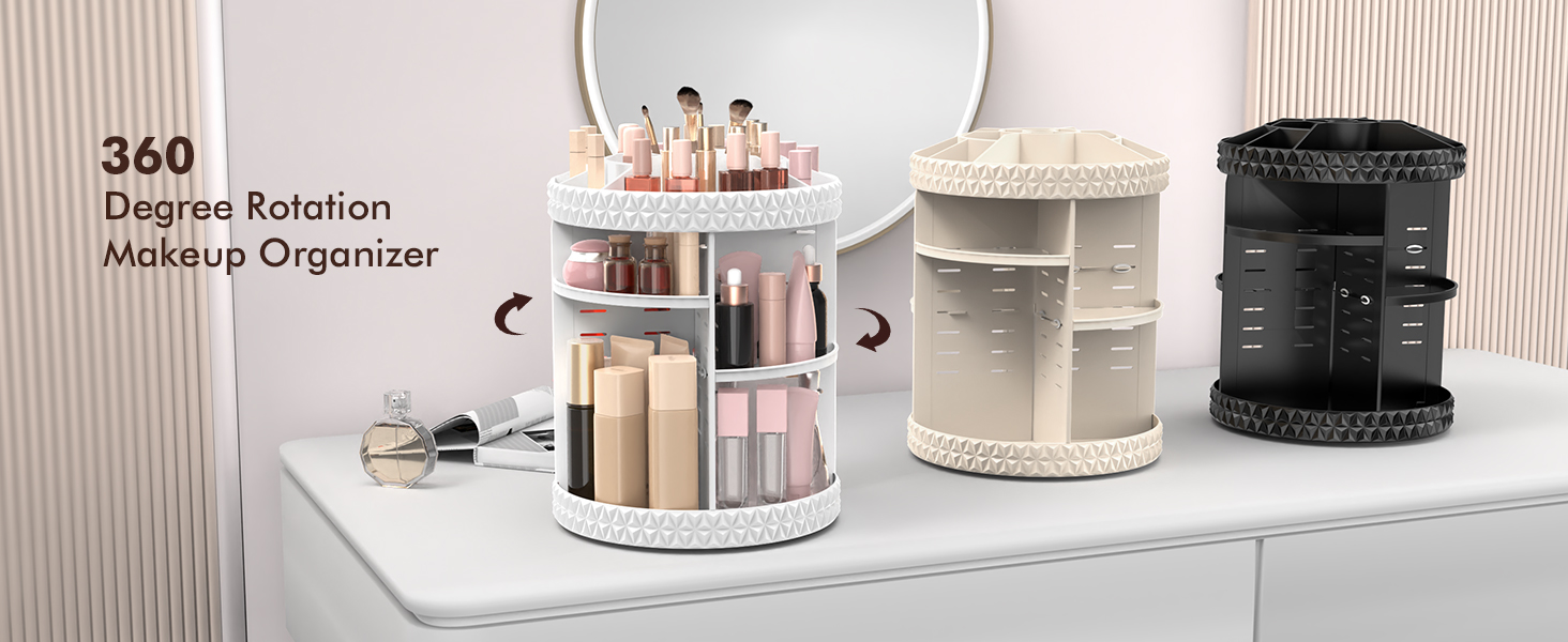 Amazon.com: Rosoenvi Rotating Makeup Organizer, Adjustable Vanity Organizer, Large Capacity ...