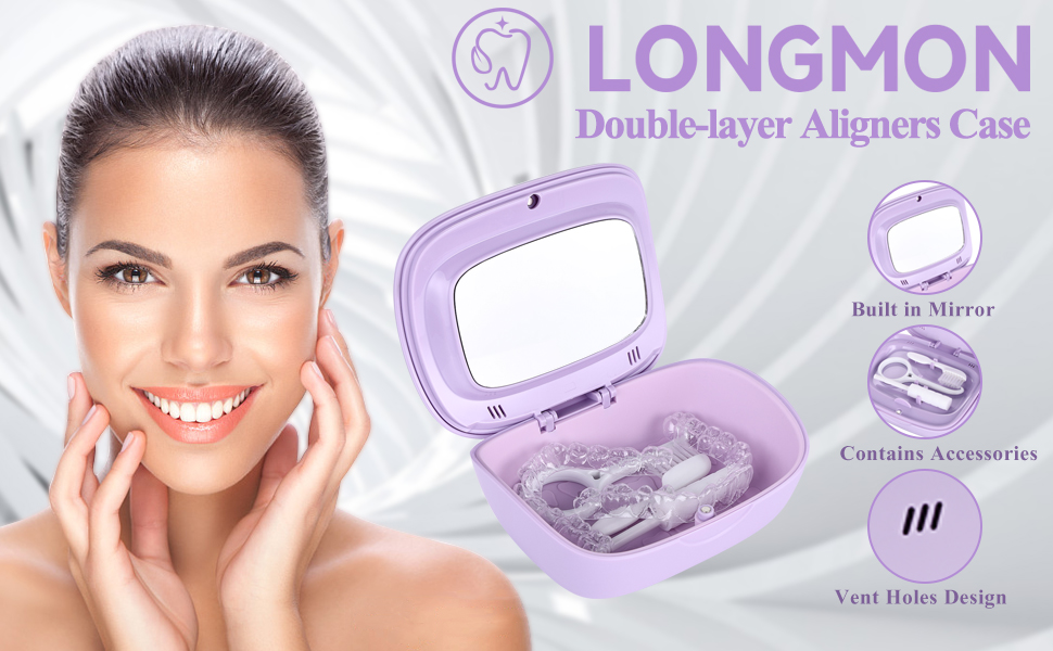 Amazon.com : LONGMON Retainer Case With Mirror,Compatible with Invisalign,Vent Holes,Contain ...