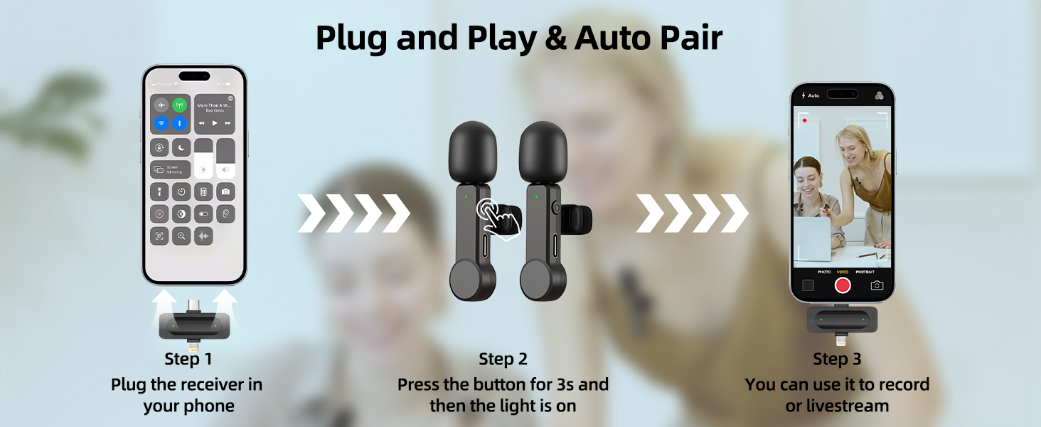 Amazon.com: TXTUNE Wireless Lavalier Microphone for iPhone Android iPad - Noise Cancelling Mini ...