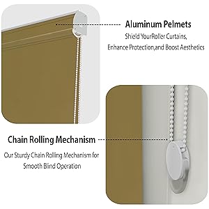 HIPPO 100% Blackout Roller Blinds for Windows UV Protection, Waterproof, Room Darkening, Corded ...