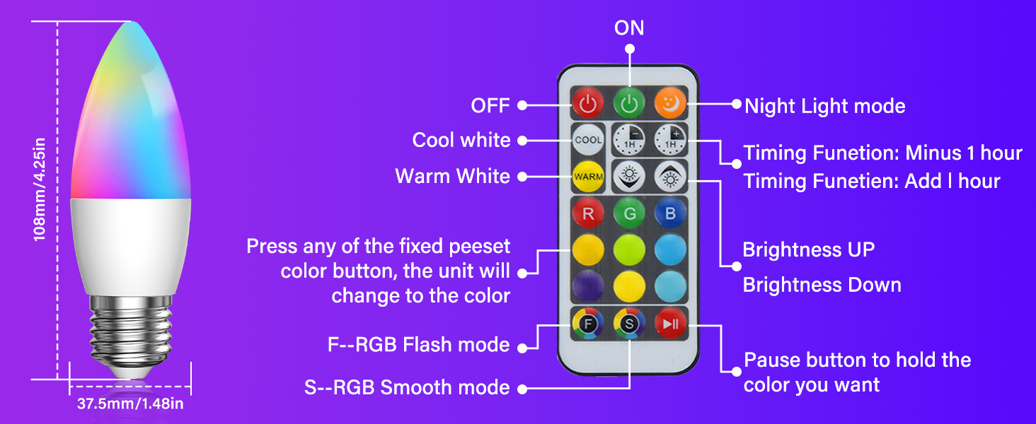 Lamptobe 5W E27 RGBW LED Colour Changing Light Bulb with Remote Control ...
