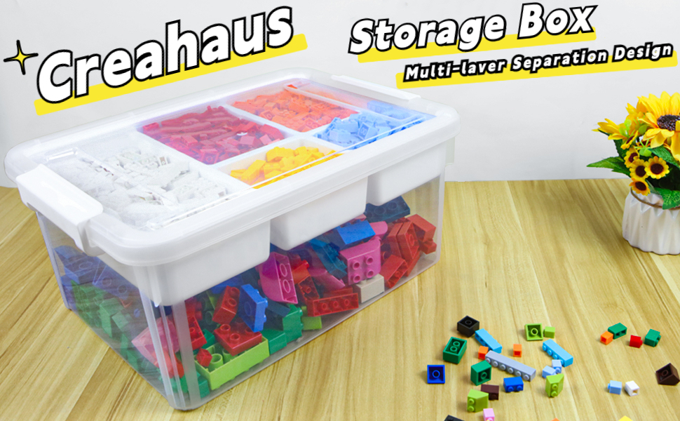 Amazon.com: Creahaus 17 Quart Plastic Storage Box with Removable Tray ...
