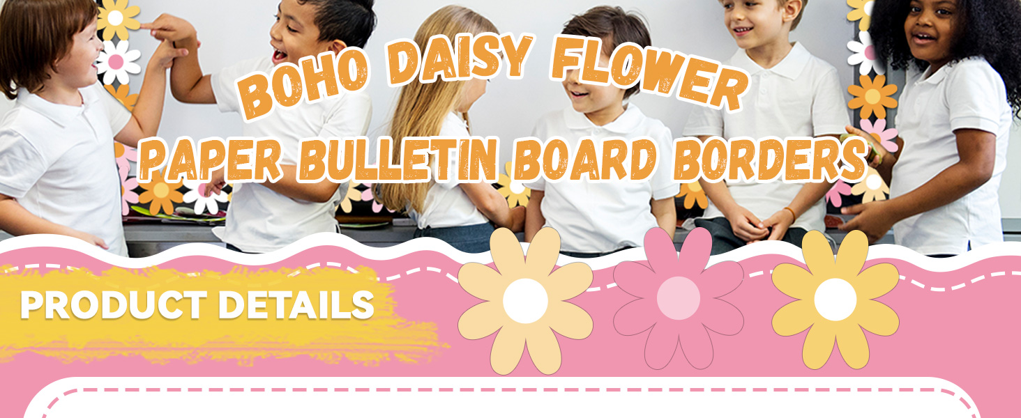 Amazon.com: 69Ft Boho Daisy Flower Paper Bulletin Board Borders Retro ...