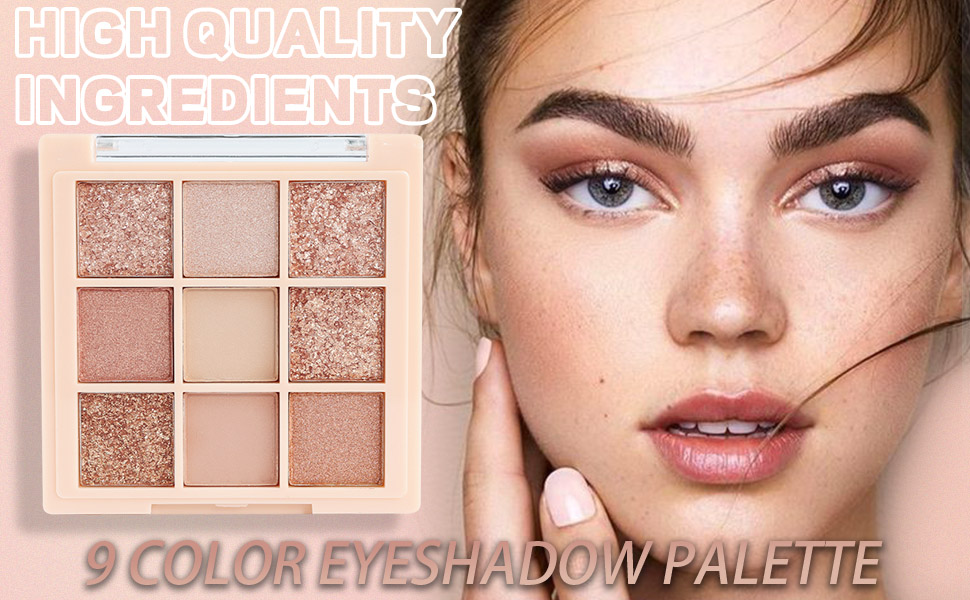 Amazon.com : 9Color Nude Champagne Gold Rose Gold Colorful Glitter Eyeshadow Palette Makeup ...