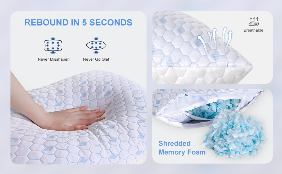 Amazon.com: ESHINE Memory Foam Pillows Queen Size Set of 2 - Cooling Pillows, Gel Infused Cool ...