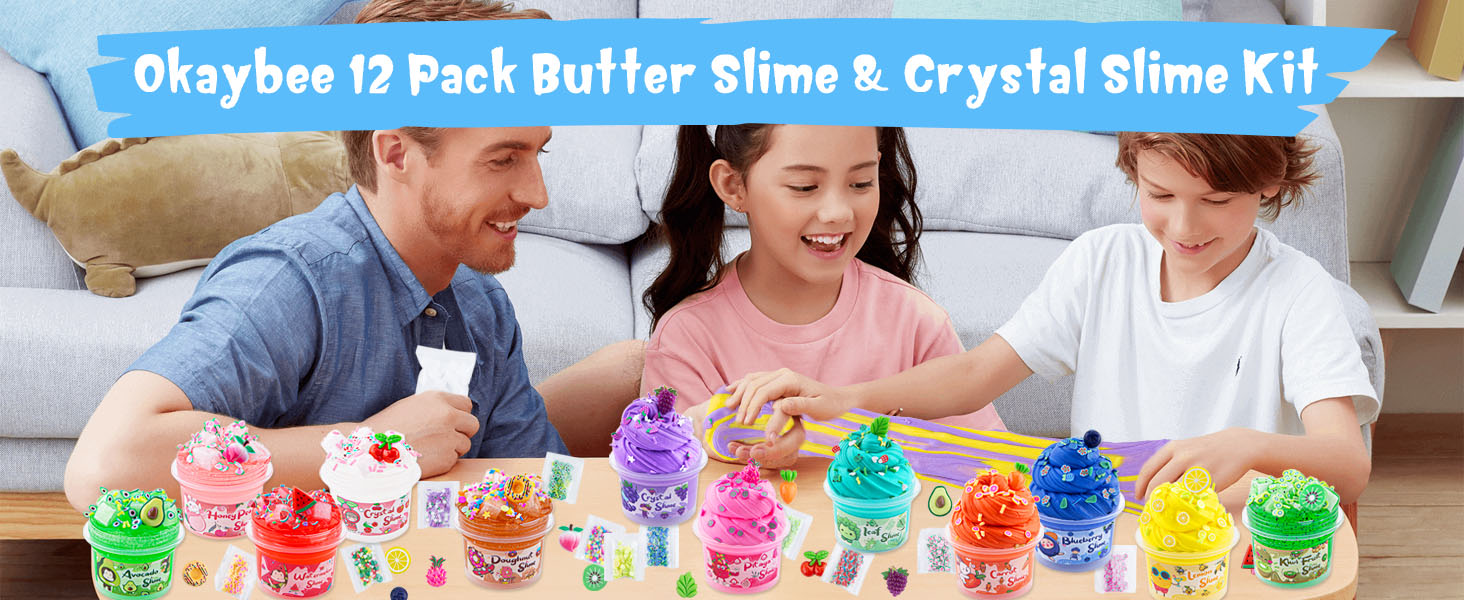 Okaybee 12 x 80 mL Big Premade Slime Kit, 32 FL OZ Slimes Includes Butter, Clear Slime, Slimes ...