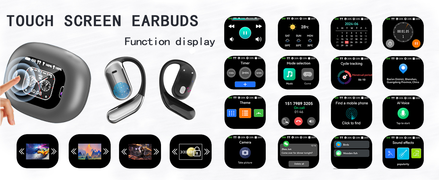 Amazon.com: KESIEME Intelligent Touch Screen Open Ear Earbuds Bluetooth ...