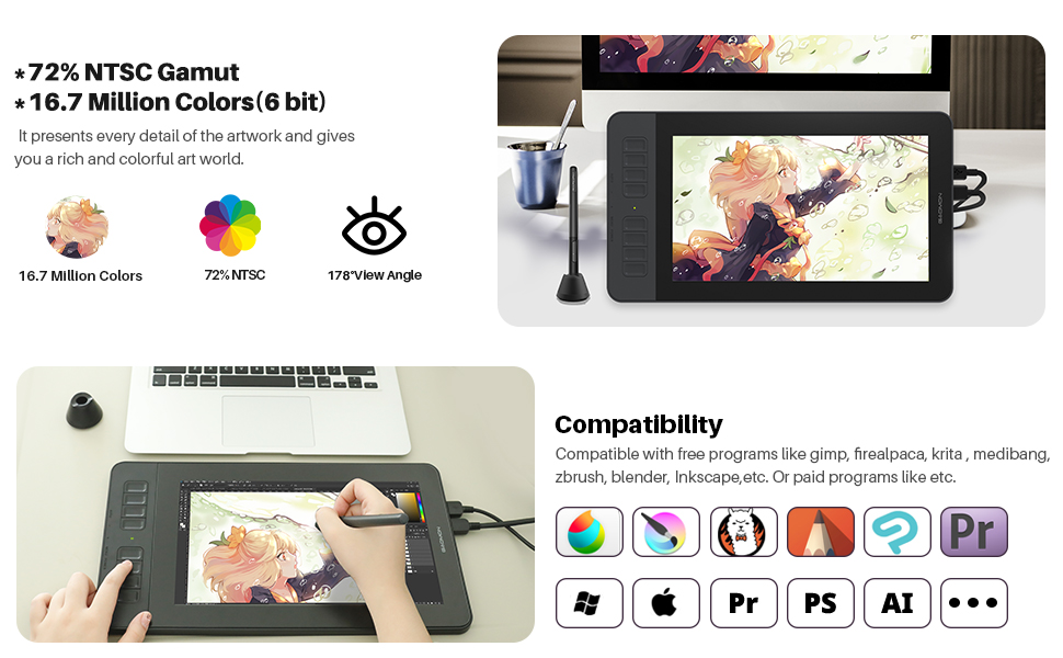 GAOMON PD1161 11,6 Pollici Tavoletta Grafica con Schermo, 8 Tasti di Scelta Rapida e Stilo Senza ...