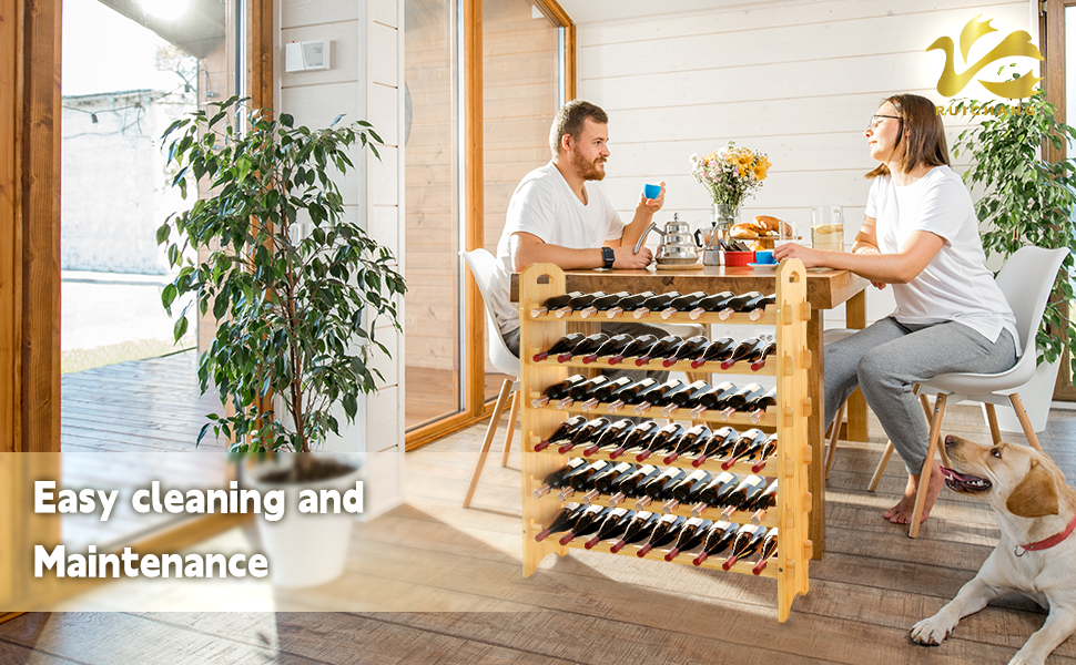 Amazon.com: Ruichang Wine Racks Free Standing Floor，Bamboo Wobble-Free Wine Storage Display ...