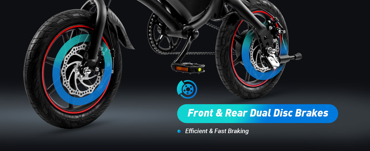 DYU D3F Electric Bike, 14" Portable E-bike, 36V 10AH Lithium Battery, 25KM/H & 60KM Range, 5H ...