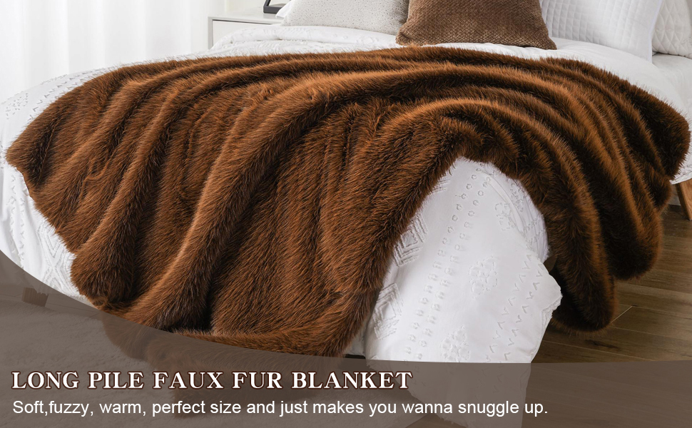BATTILO HOME Luxury Coffee Brown Faux Fur Throw Blanket 50"x 60 ...
