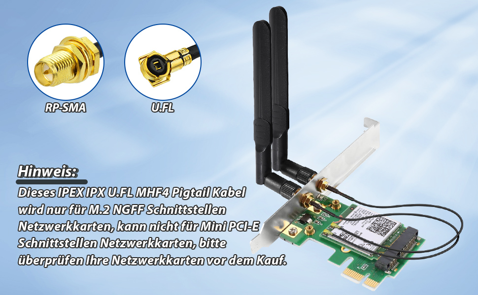Bingfu WLAN Antenne 2,4GHz 5GHz 5,8GHz 8dBi RP-SMA-Stecker Antenne & 25cm M.2 NGFF zu RP-SMA ...