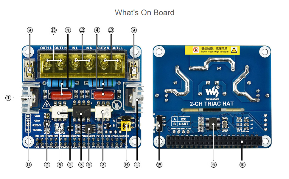 Amazon.com: Waveshare Dual Channels Bidirectional Triac HAT for Raspberry Pi Integrated MCU with ...