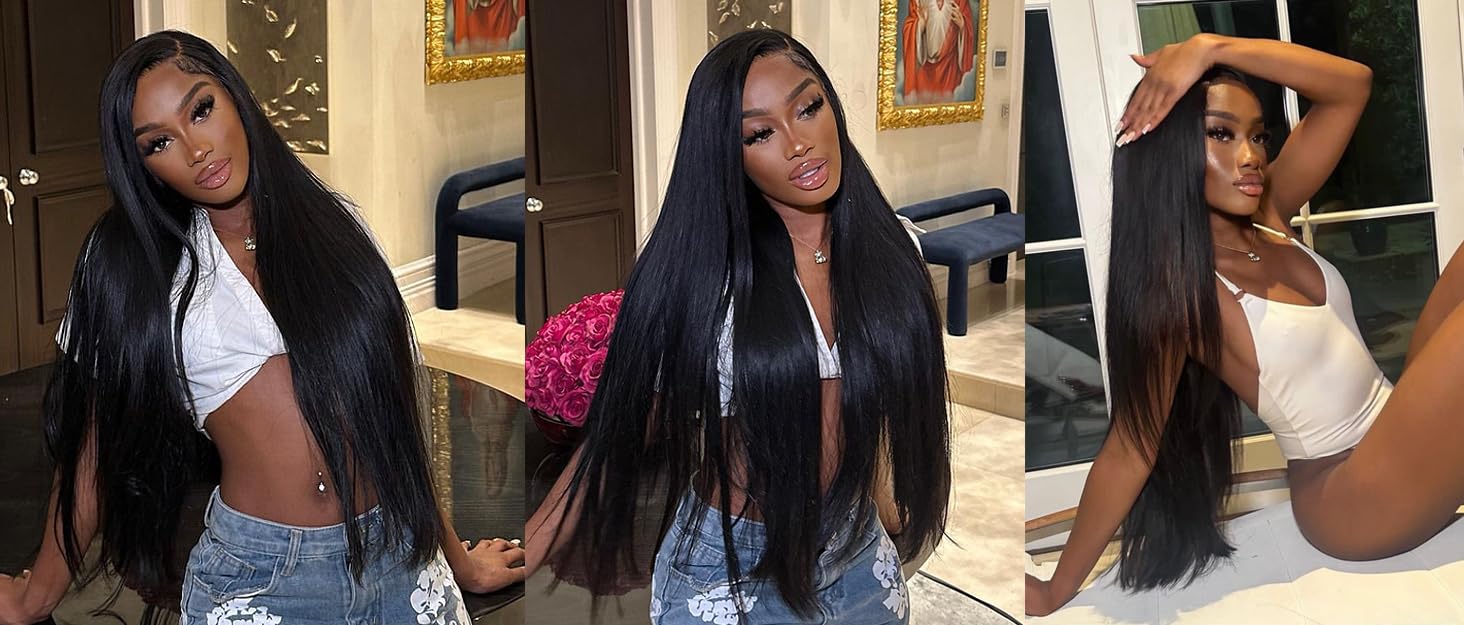 Amazon.com : Lemoda 250% Density 13x6 Full Lace Frontal Wigs Straight Human Hair HD Transparent ...