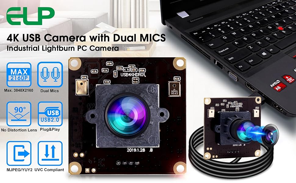 Amazon.com: ELP 4K USB Camera Module with Microphone for Computer Mini UVC USB2.0 Webcam Board ...