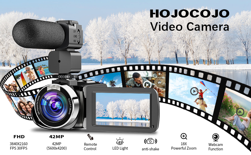 Hojocojo Video Camera Camcorder Full HD 4K 42MP 18x Zoom Video Recorder Camera Vlogging Camera ...