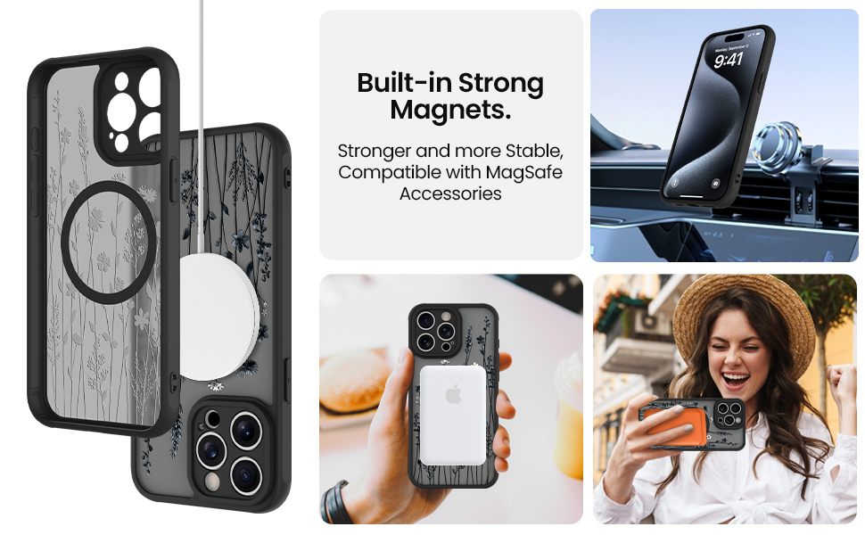 Amazon.com: BITOBE Floral Case for iPhone 15 Pro [Compatible with MagSafe] Cute Flower Pattern ...