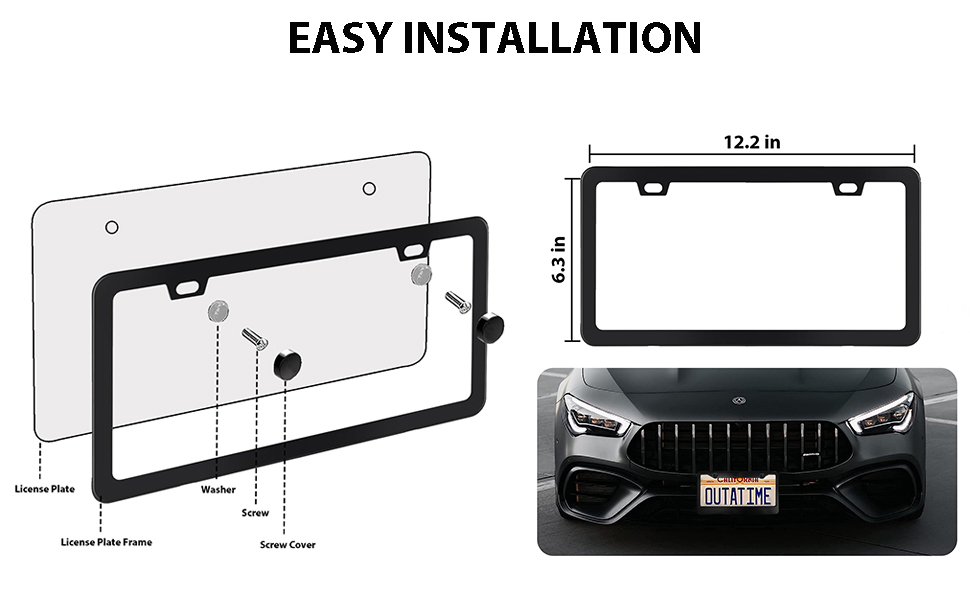 Amazon.com: Black 2 Pack License Plate Frame for Car Matte Metal Aluminum Rust-Proof License ...