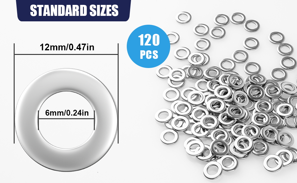 Amazon.com: WEGOUP Arandelas planas de acero inoxidable M6 18-8 (304), diámetro exterior de 0. ...