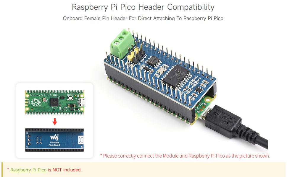 Waveshare CAN Bus Module (B) Compatible with Raspberry Pi Pico, Enabling Long Range ...