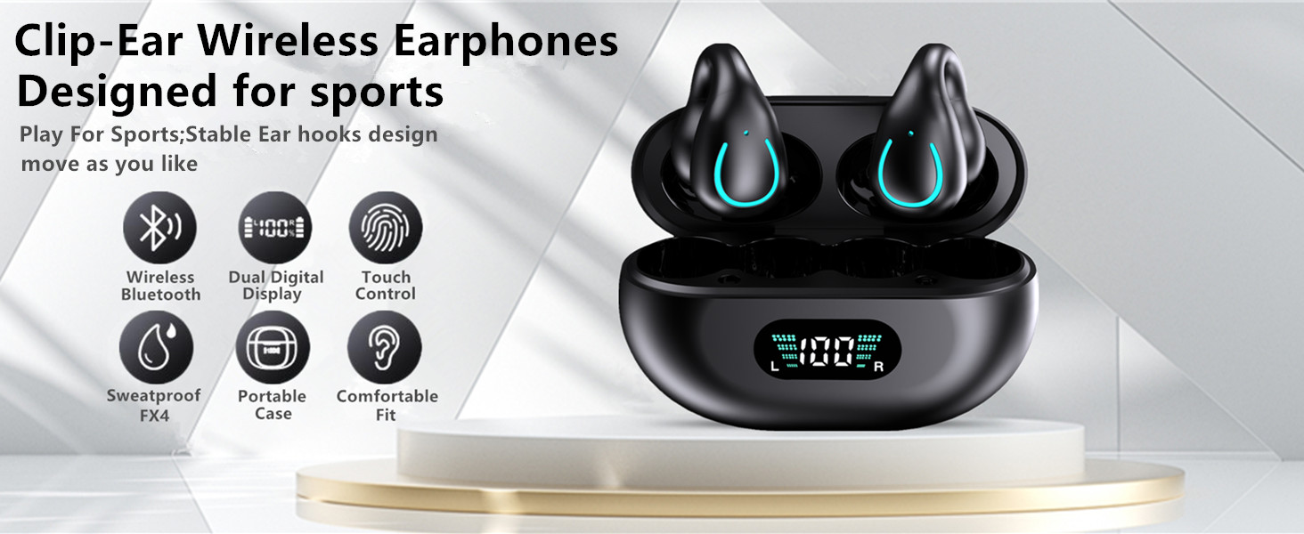 Amazon.com: Open ear clip Bone conduction Headphones Bluetooth 5.3 ...