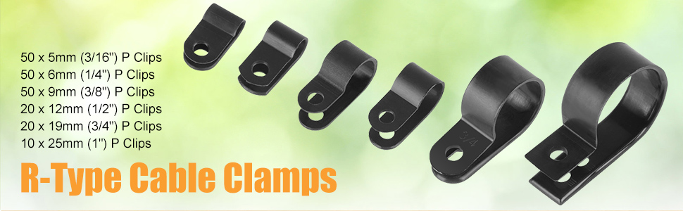 Plastic Clips Clamp Kit, 200Pcs Black Nylon Plastic P Clips Clamp Assortment Kit for Wire Cable ...