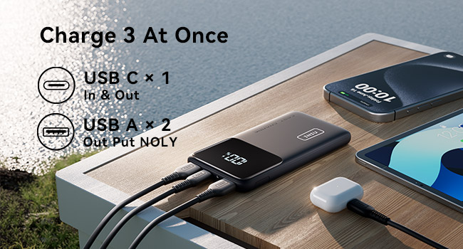 INIU 22.5W Power Bank, 10000mAh Slim USB C Portable Charger Fast Charging PD3.0 QC4.0, LED ...