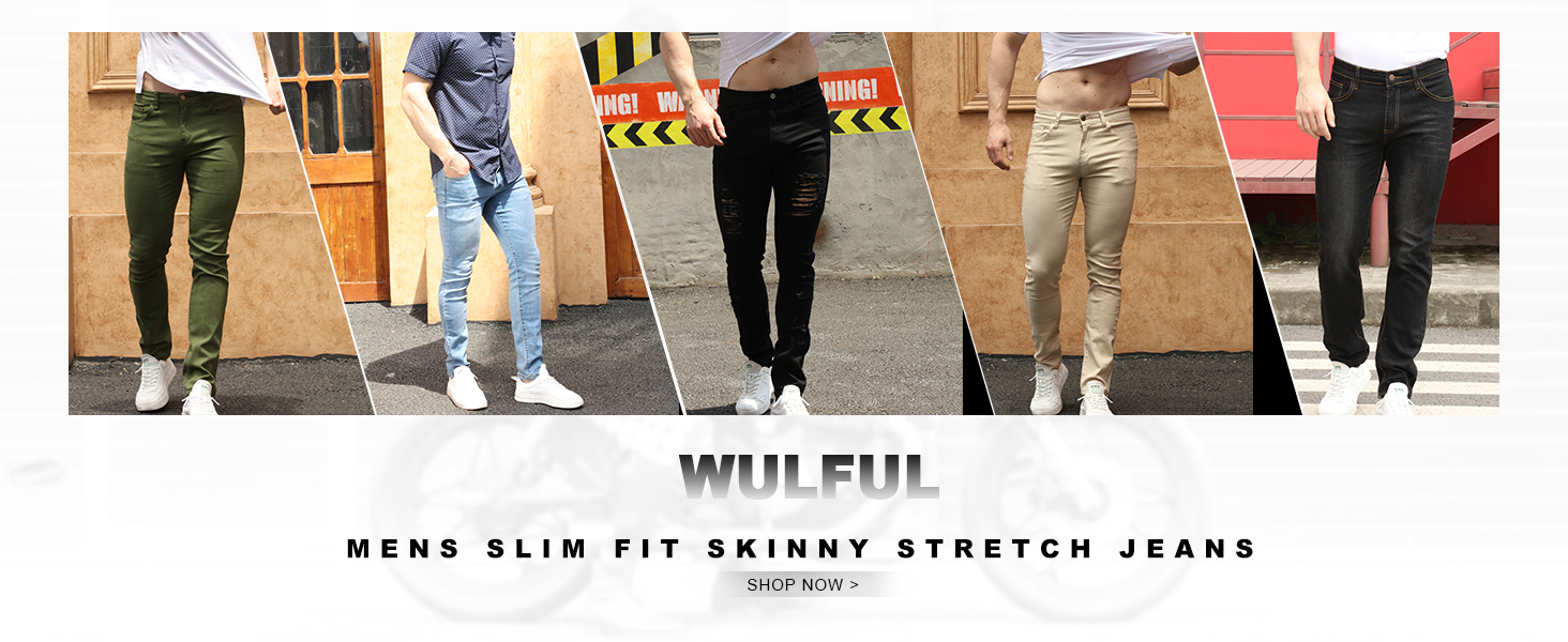 WULFUL Men's Ripped Jeans Slim Fit Skinny Stretch Comfy Denim Jeans Pants at Amazon Men’s ...