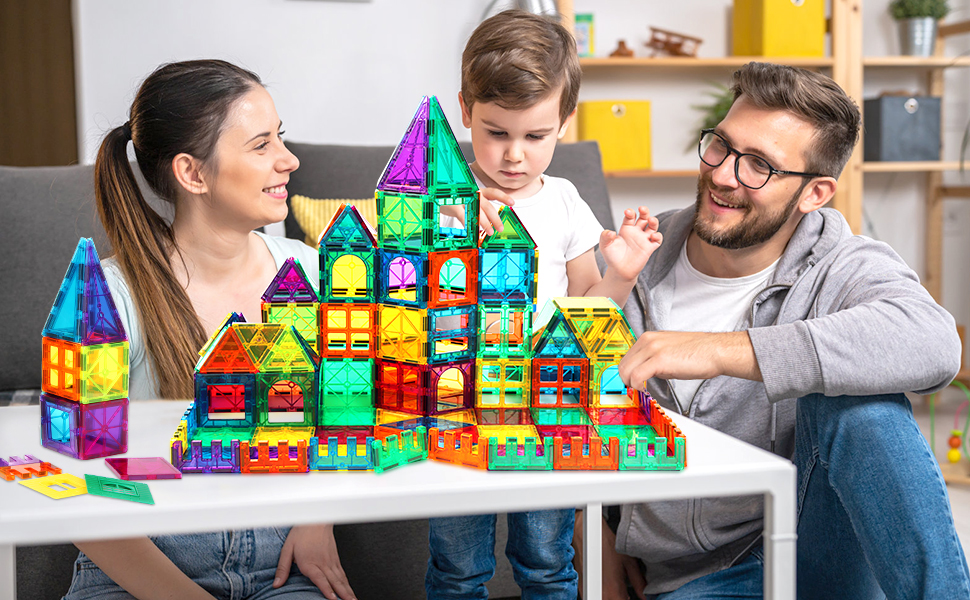 Amazon.com: FNJO Magnetic Tiles, Magnetic Building Blocks, Magnets Building Set, STEM Toys for ...
