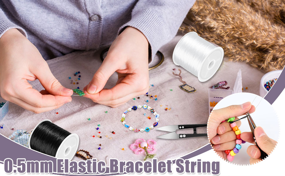 Amazon.com: 0.5mm Elastic Bracelet String, 2Rolls 397 FT Stretchy String Crystal String Bead ...