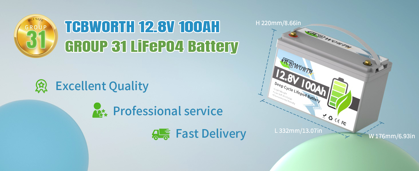 Amazon.com: TCBWORTH 12V 100Ah LiFePO4 Battery, Rechargeabel Deep Cycle Lithium Batteries, 100A ...