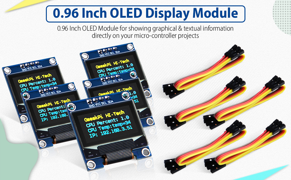 Amazon.com: GeeekPi 5Pcs OLED Display Module I2C IIC 128X64 Pixel 0.96 ...